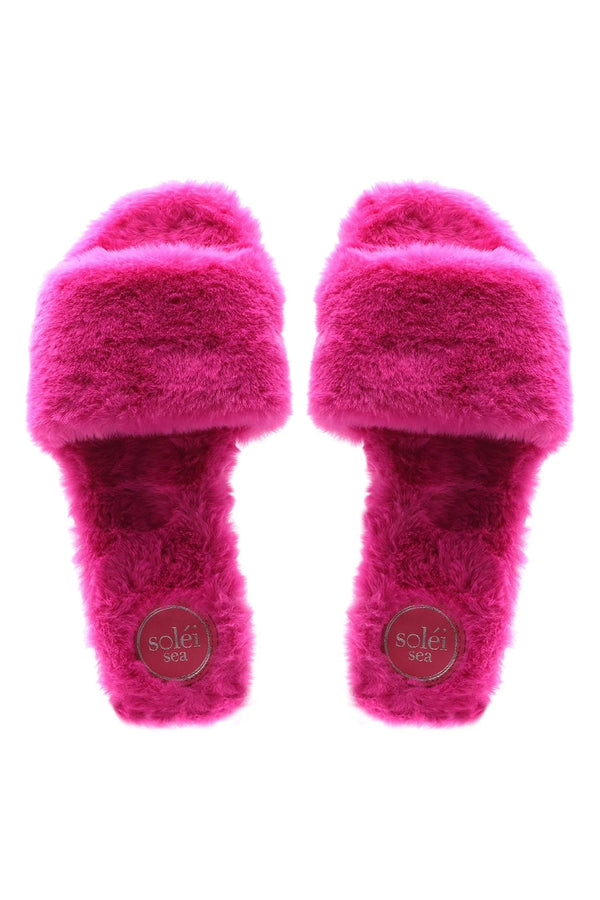 The Averie Hot Pink Faux Fur Slides