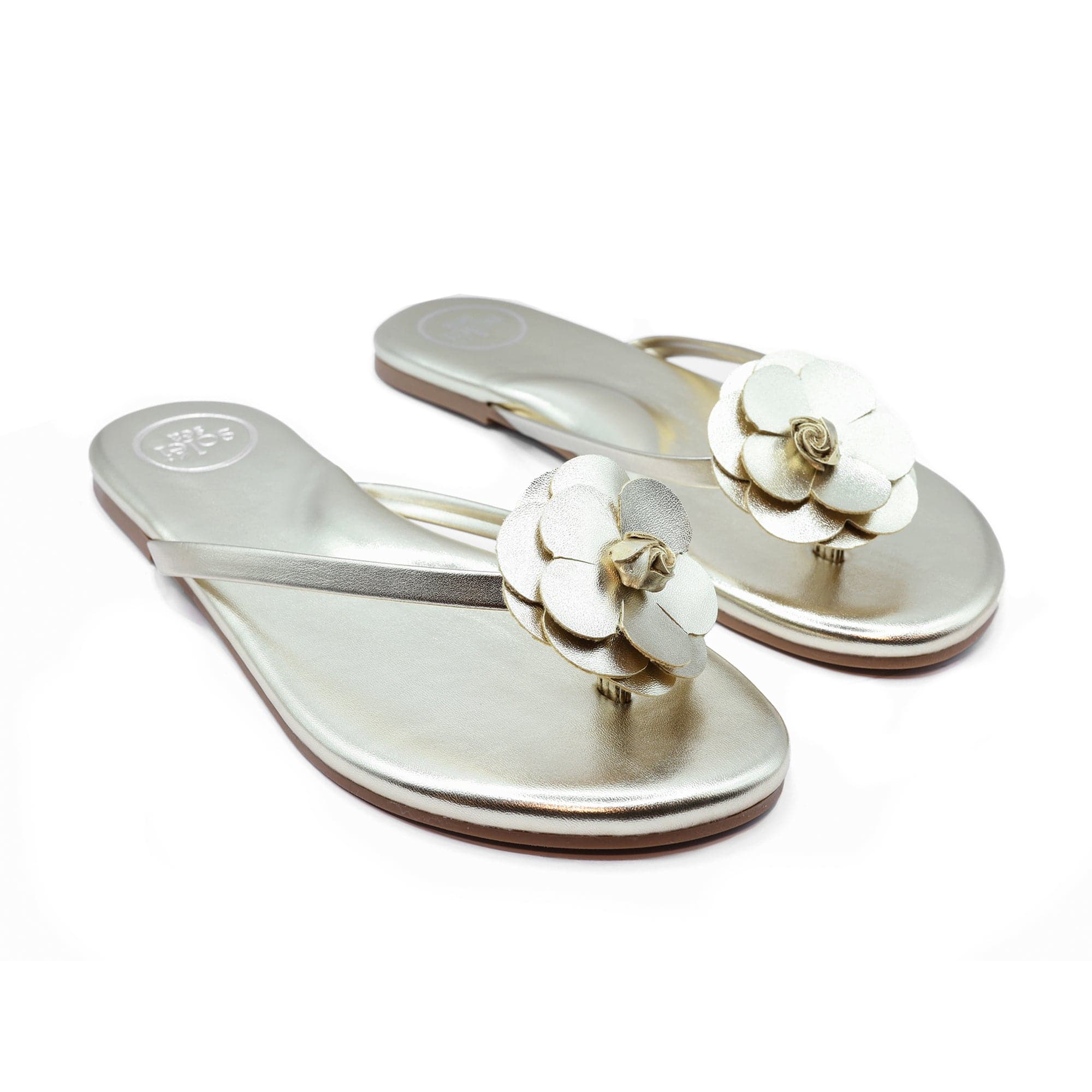 THE VALENTINA GOLD FLOWER SANDAL | Bleu Rod Beattie